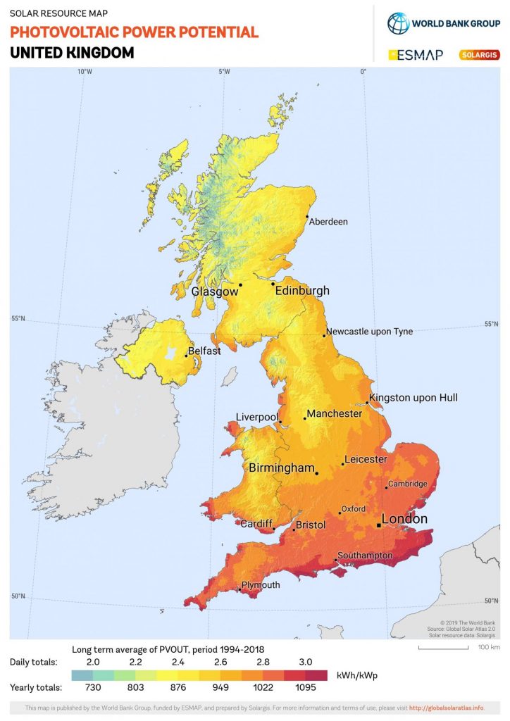 Sunshine Hours Map UK (Solar Radiation Map) - Solar Advice UK